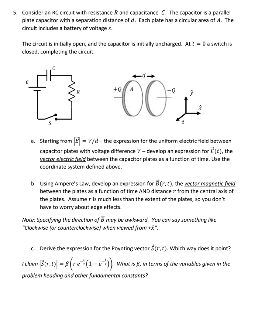 SOLVED: Consider an RC circuit with resistance R and capacitance C. The capacitor is a parallel ...