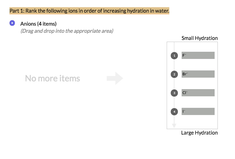 SOLVED: Part 1: Rank the following ions in order of increasing ...