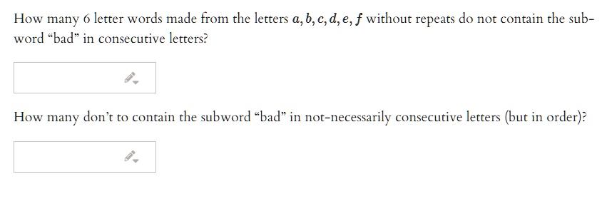 How Many 6 Letter Words Made From The Letters Bdef Without Repeats Do Not Contain The Sub Word 