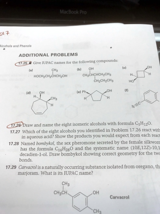 SOLVED: Text: Alcohols and Phenols ADDITIONAL PROBLEMS Give IUPAC names ...