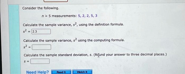 SOLVED: Consider the following. n=5measurements:5,2,2,5,3 Calculate the ...