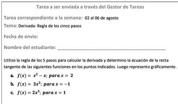 SOLVED: Utilizo la regla de los 5 pasos para calcular la derivada y ... SOLVED: Utilizo la regla de los 5 pasos para calcular la derivada y ...