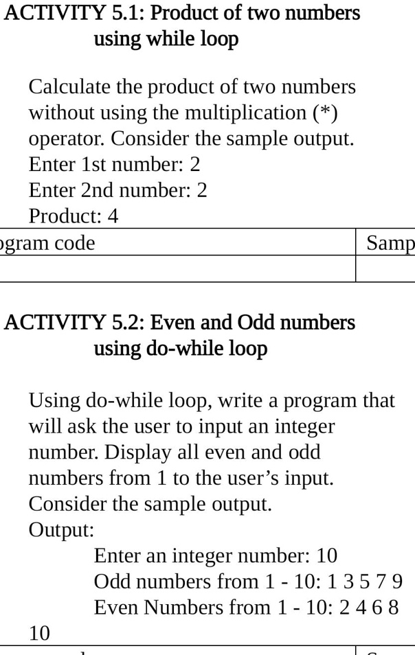 Devc Asap Activity 5 1 Product Of Two Numbers Using While Loop Calculate The Product Of Two