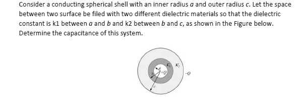 SOLVED: Consider conducting spherical shell with an inner radius and ...