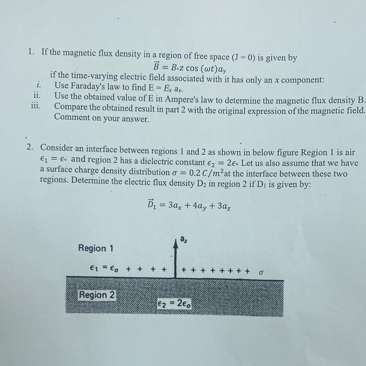 SOLVED: 1. If the magnetic flux density in a region of free space (J=0) is given by B⃗=B · z cos ...