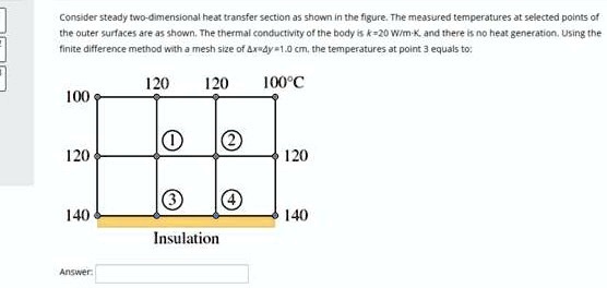 SOLVED: Consider a steady two-dimensional heat transfer section as ...