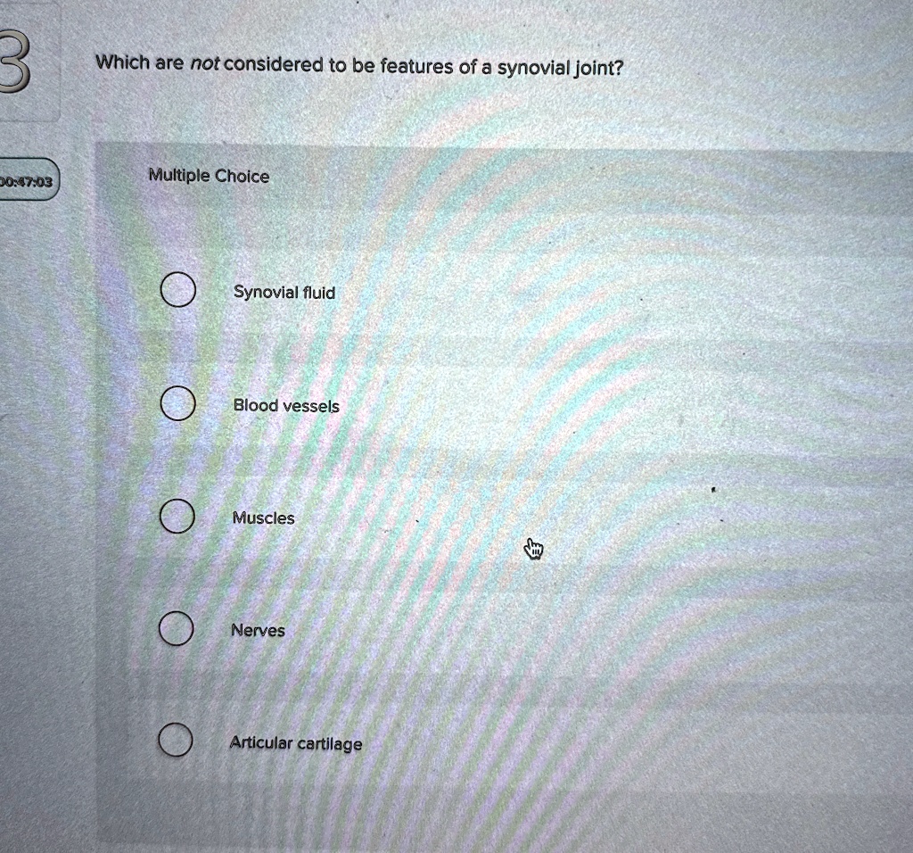 which are not considered to be features of a synovial joint multiple choice synovial fluid blood ...