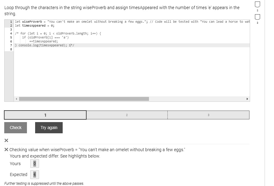 Loop through the characters in the string wiseProverb and assign ...