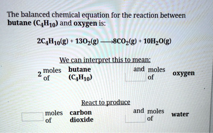 SOLVED: The balanced chemical equation for the reaction between butane ...