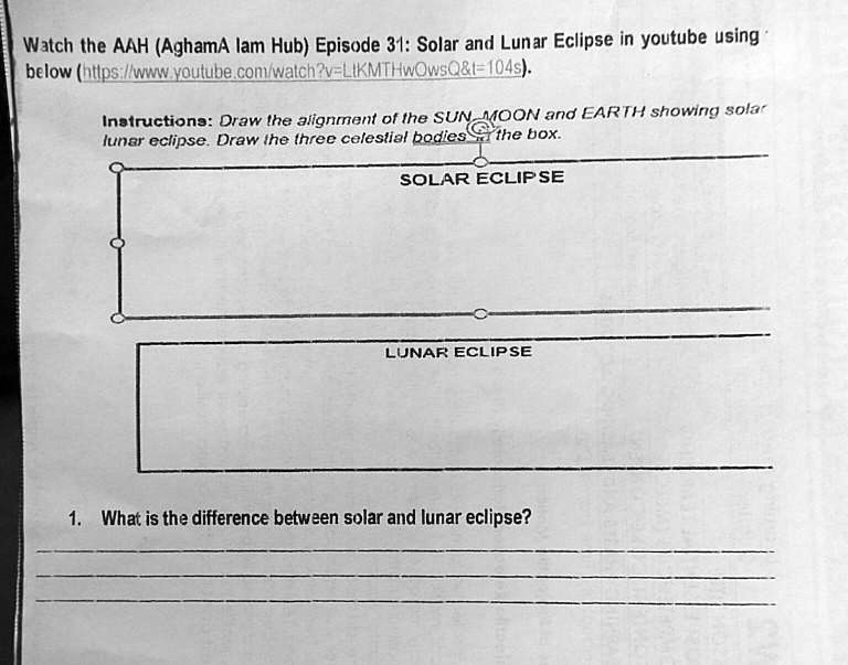 instructions draw the alignment of the sun moon and earth showing solarlunar eclipse draw the ...