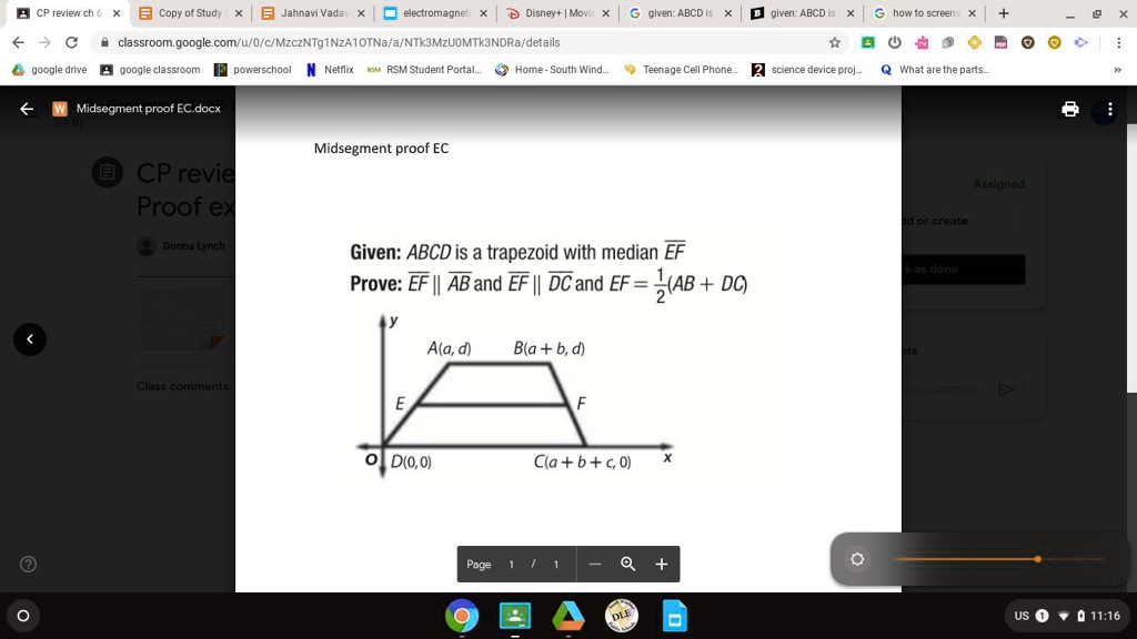 Given: ABCD is a trapezoid with median EF Prove: EF ∥AB and EF ∥DC and ...