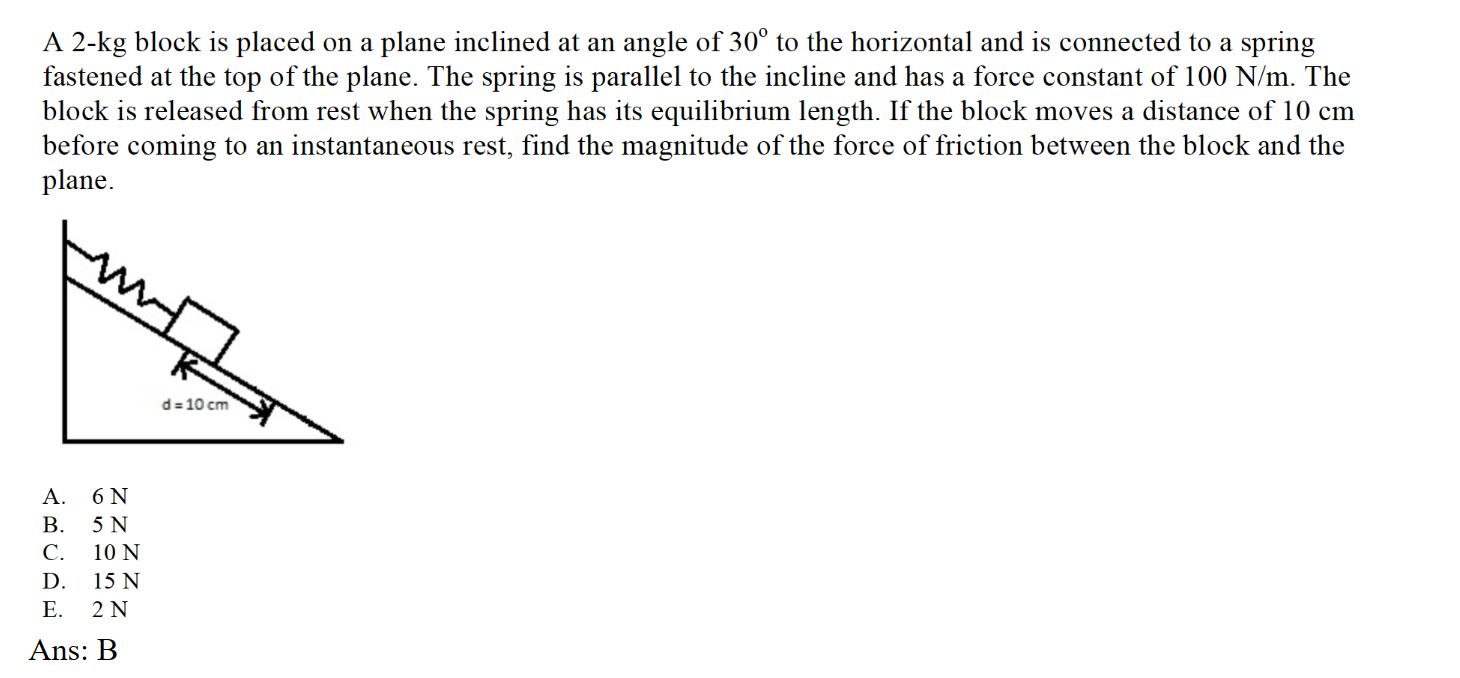 SOLVED: A 2- kg block is placed on a plane inclined at an angle of 30^∘ to the horizontal and is ...