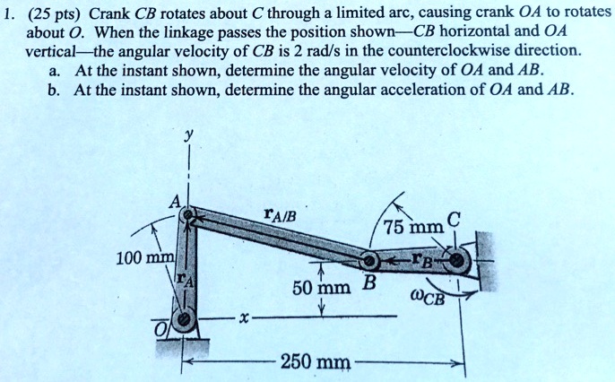 SOLVED: 25 pts Crank CB rotates about C through a limited arc, causing ...