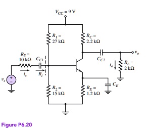 SOLVED: Consider the circuit shown in Figure P6.20. The transistor parameters are β = 100 and VA ...