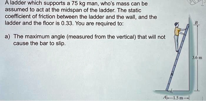 SOLVED: A ladder which supports a 75 kg man,who's mass can be assumed ...