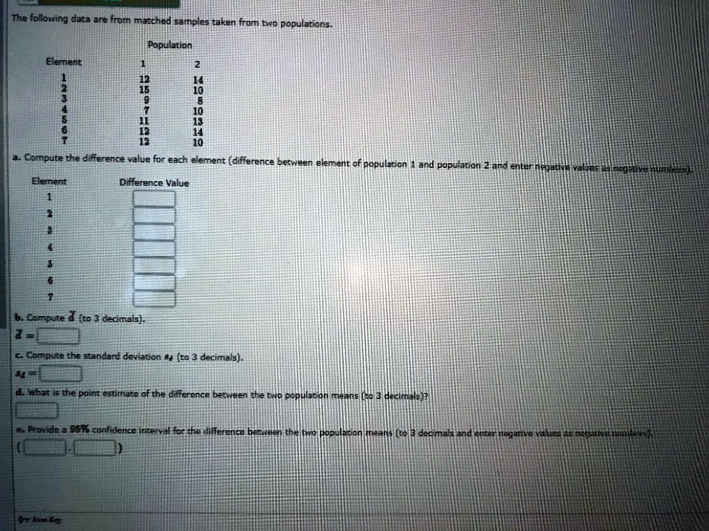 SOLVED: The following data are from matched samples taken from two populations. Population ...