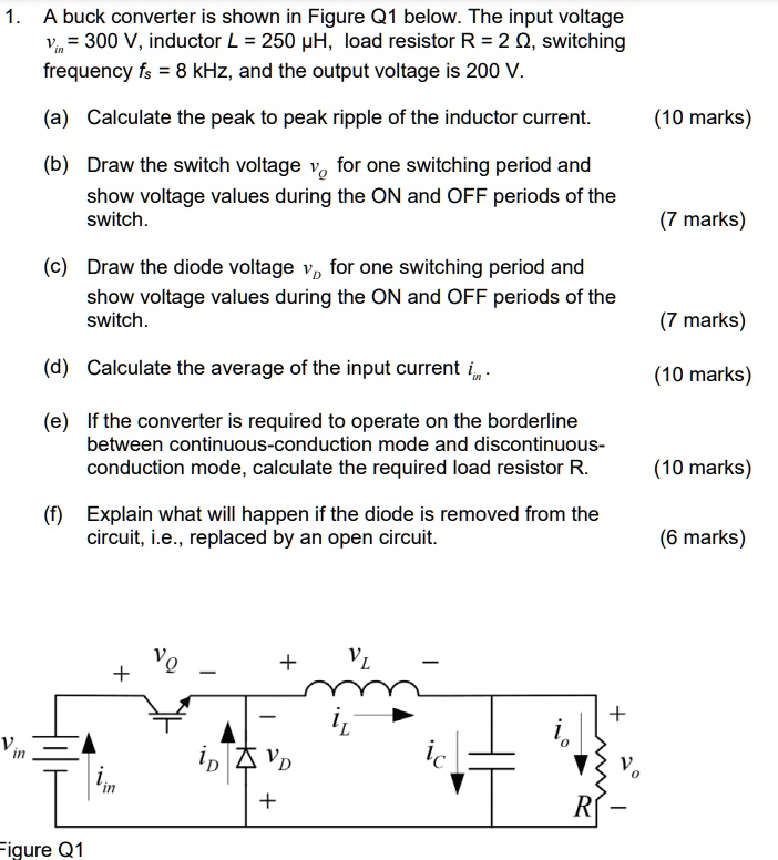 SOLVED: A buck converter is shown in Figure Q1 below. The input voltage v(in)=300V, inductor L ...