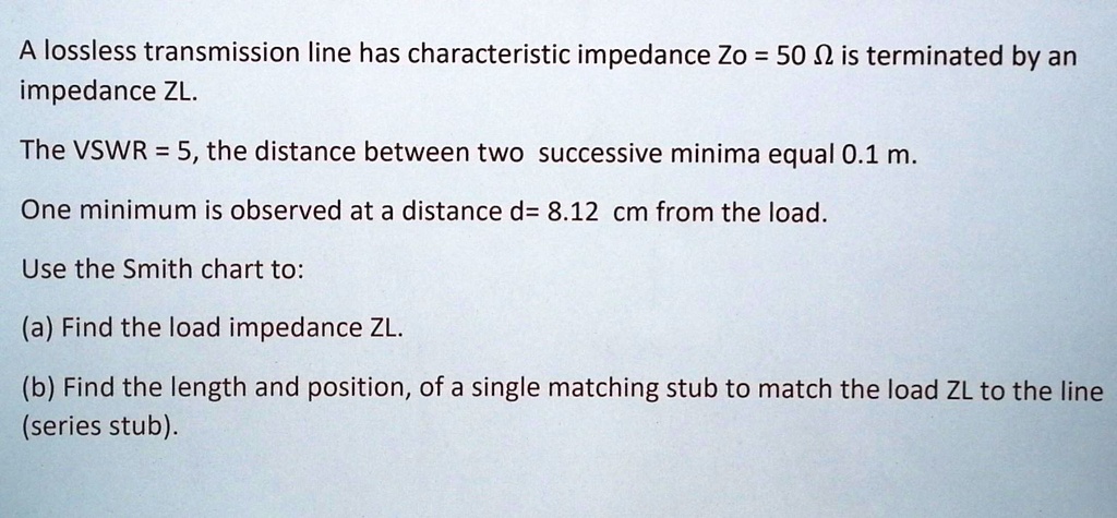 SOLVED: 'A lossless transmission line has characteristic impedance Zo ...