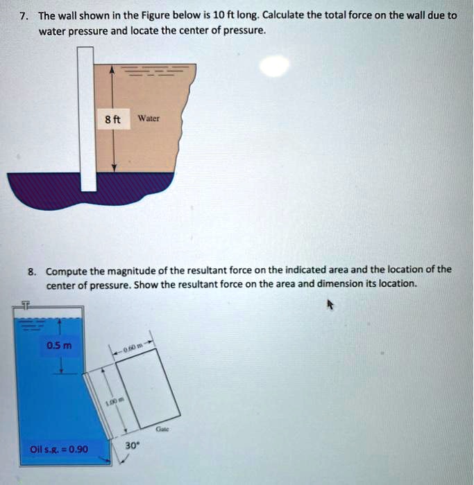 7 the wall shown in the figure below is 10 ft longcalculate the total force on the wall due to ...
