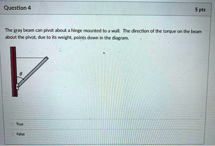 SOLVED:Question 4 5 pts The gray beam can pivot about _ hinge mounted ...