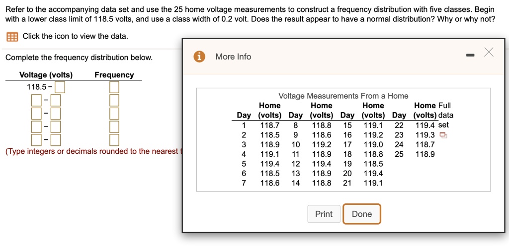 SOLVED: Refer to the accompanying data set and use the 25 home voltage measurements to construct ...