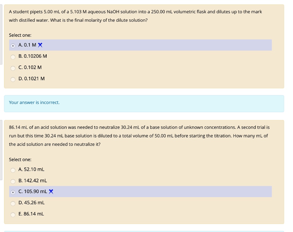 a student pipets 500 ml ofa 5103 m aqueous naoh solution into 25000 ml volumetric flask and ...