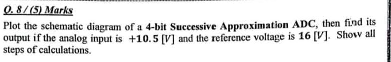 Q. 8 / (5) Marks Plot the schematic diagram of a 4-bit Successive Approximation ADC, then find ...