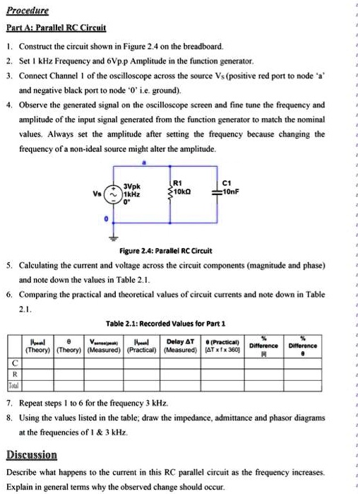 SOLVED: Procedure Part A: Parallel RC Circuit 1. Construct the circuit ... SOLVED: Procedure Part A: Parallel RC Circuit 1. Construct the circuit ...