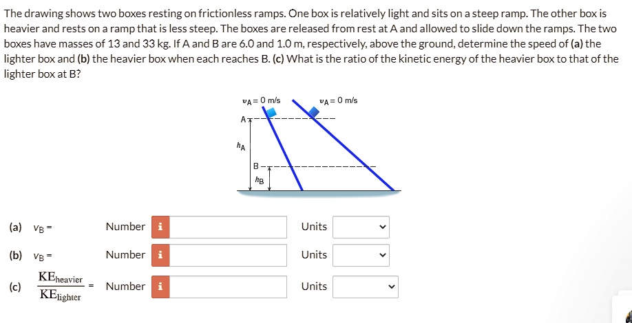 the drawing shows two boxes resting on frictionless ramps one box is ...