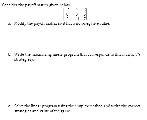 SOLVED: Considerthe payoff matrix given below: Modify the payoff matrix ...