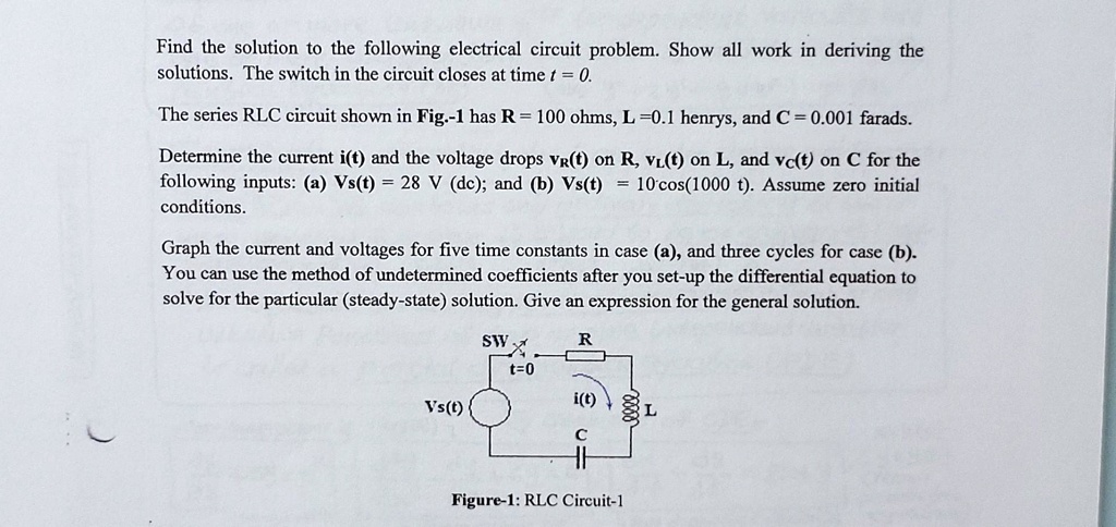 SOLVED: Find the solution to the following electrical circuit problem. Show all work in deriving ...