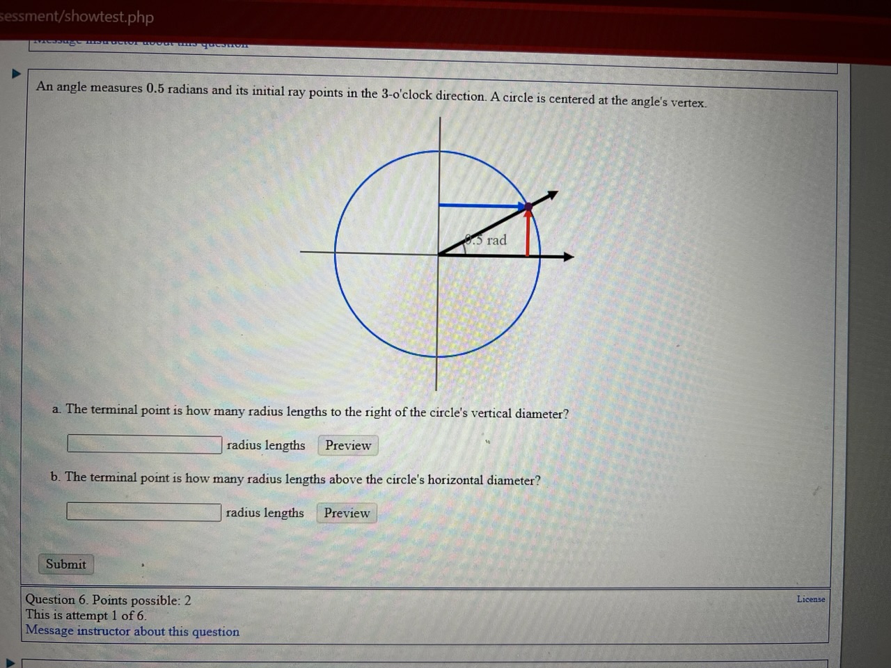 SOLVED: An angle measures 0.5 radians and its initial ray points in the ...