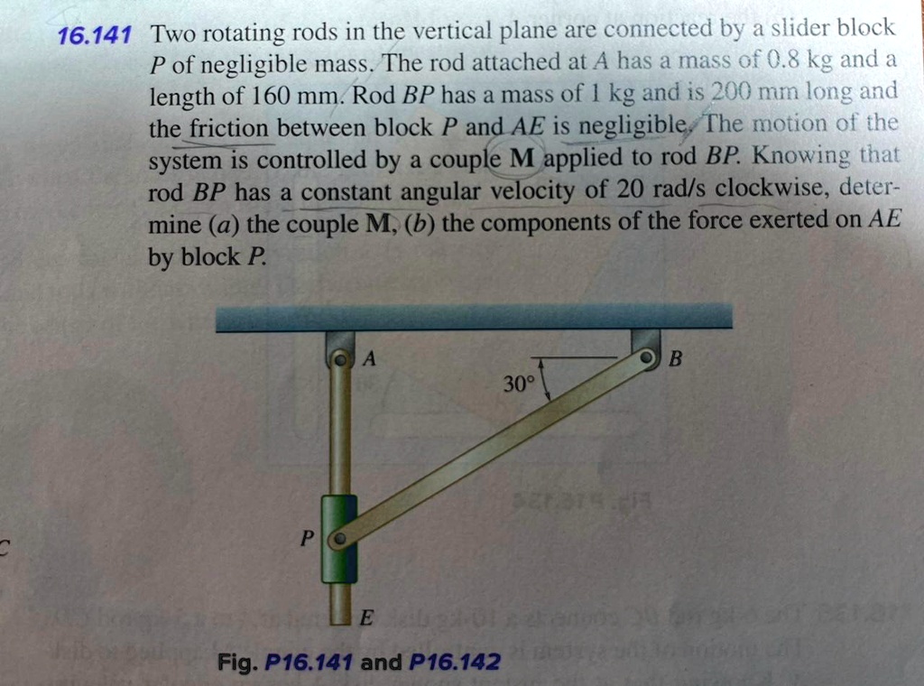 SOLVED: 16.141 Two rotating rods in the vertical plane are connected by a slider block P of ...