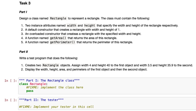 Solved Part I Design A Class Named Rectangle To Represent A Rectangle The Class Must Contain