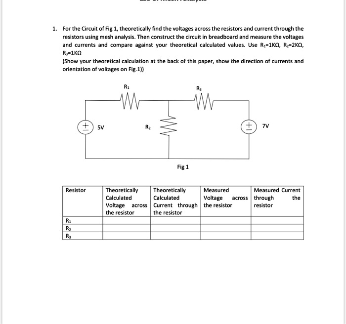 SOLVED: For the Circuit of Fig 1, theoretically find the voltages across the resistors and ...