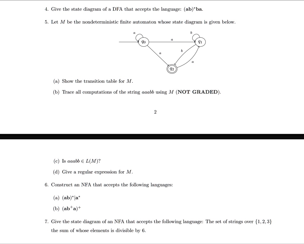 Give the state diagram of a DFA that accepts the language: (ab)^(**)ba ...