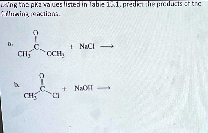 SOLVED: Using the pKa values listed in Table 15.1, predict the products of the following ...