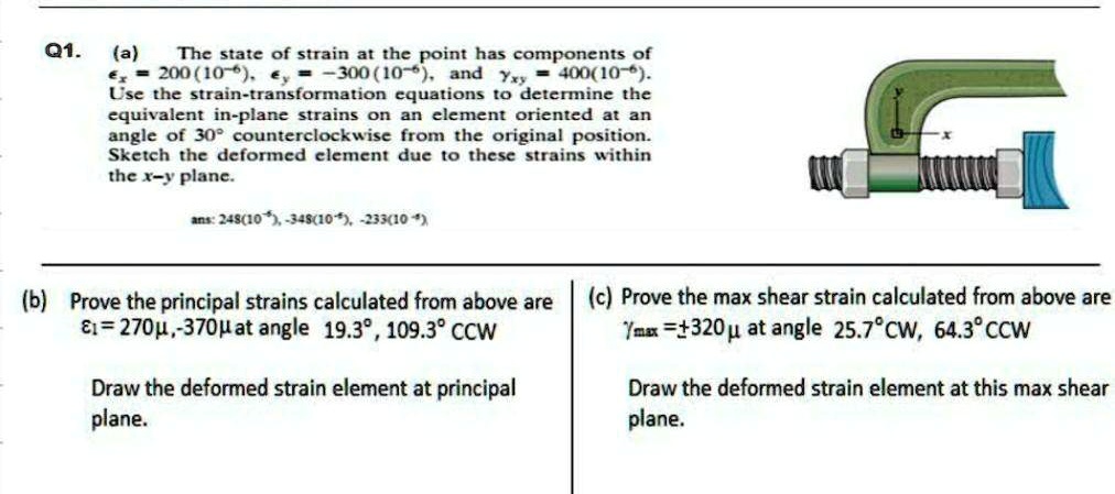 SOLVED: (a) The state of strain at the point has components of Use the ...