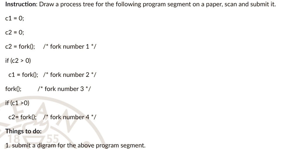 SOLVED: Instruction: Draw a process tree for the following program ...