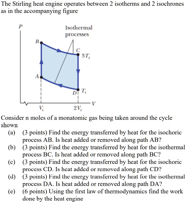 the stirling heat engine operates between 2 isotherms and 2 isochrones ...