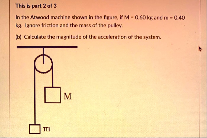 This is part 2 of 3 In the Atwood machine shown in the figure; if M = 0 ...