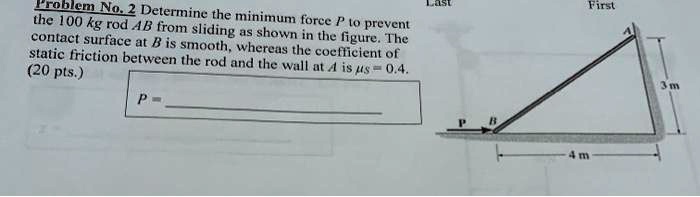 Problem No. 2 Determine the minimum force P to prevent the 100 kg rod ...