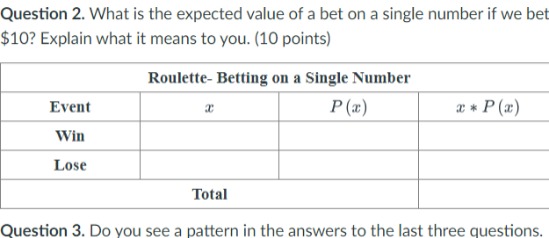 SOLVED: Question 2. What is the expected value of a bet on a single ...