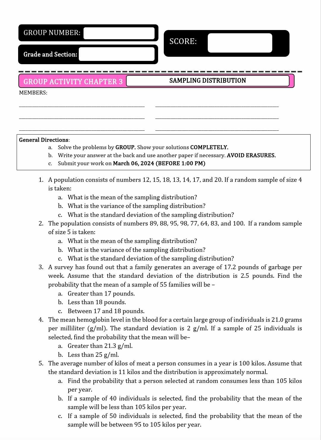 SOLVED: GROUP NUMBER: SCORE: Grade and Section: GROUP ACTIVITY CHAPTER ...