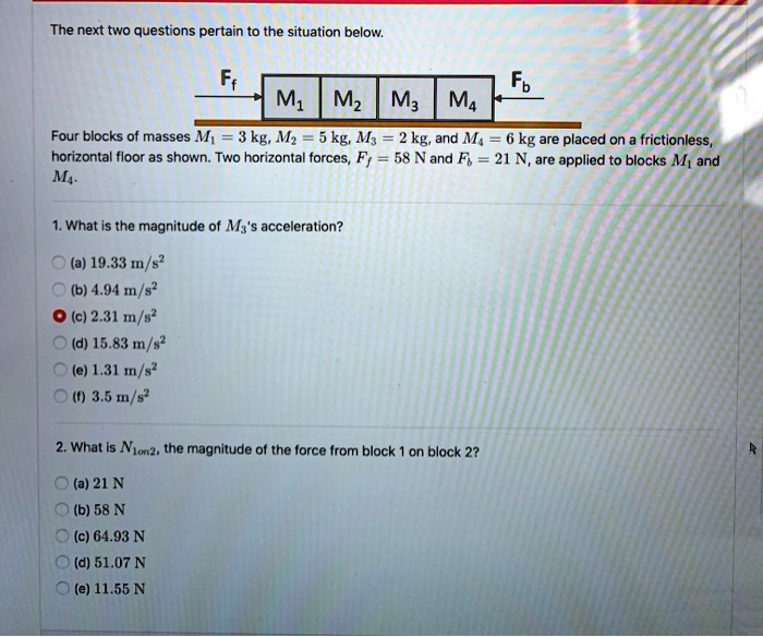 SOLVED:The next two questions pertain to the situation below M Mz M3 Ma Four blocks of masses Mi ...