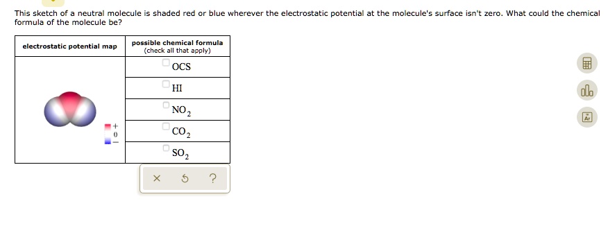 This sketch of a neutral molecule is shaded red or blue wherever the ...