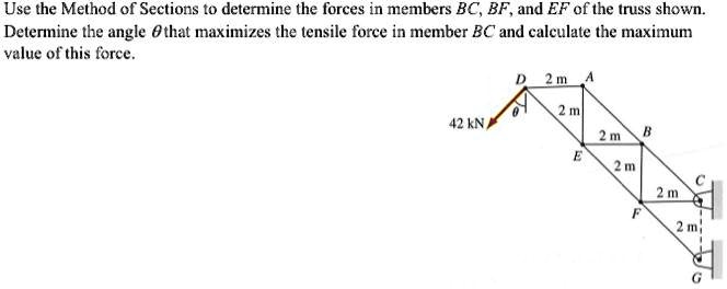 Use the Method of Sections to determine the forces in members BC, BF, and EF of the truss shown ...