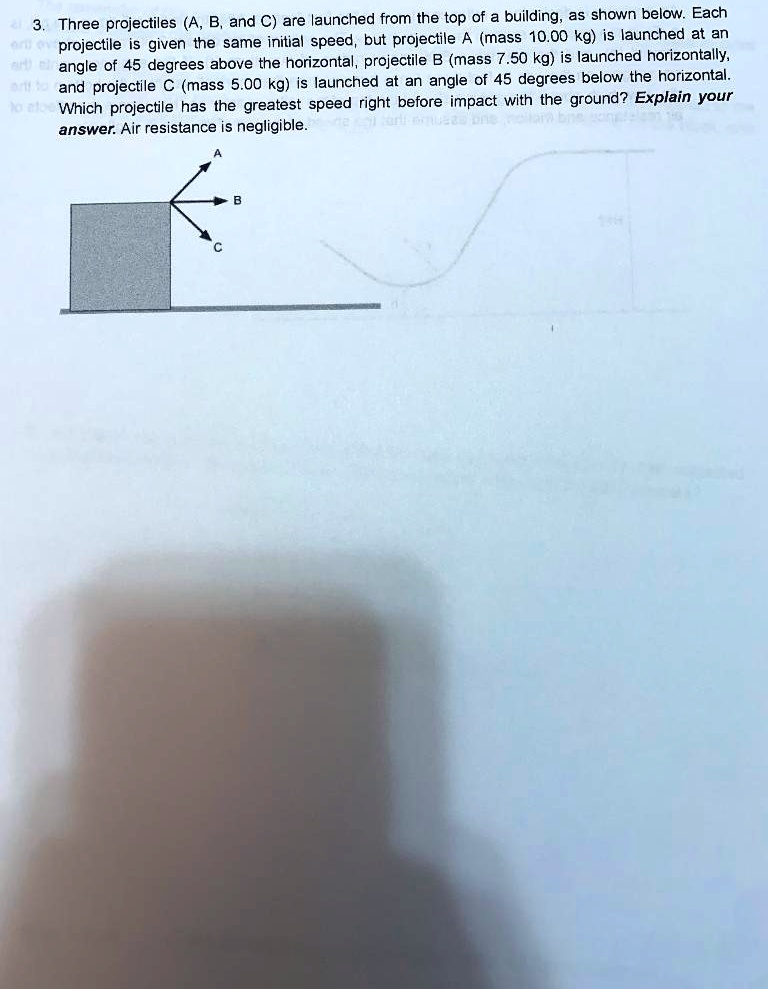 SOLVED: Three projectiles (A and C) are launched from the top of a building as shown below. Each ...