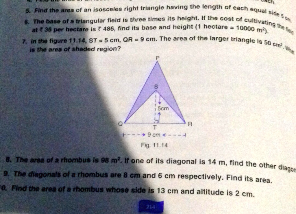 5. Find the area of an isosceles right triangle having the length of ...