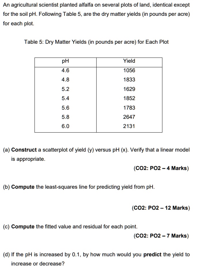 SOLVED: An agricultural scientist planted alfalfa on several plots of ...